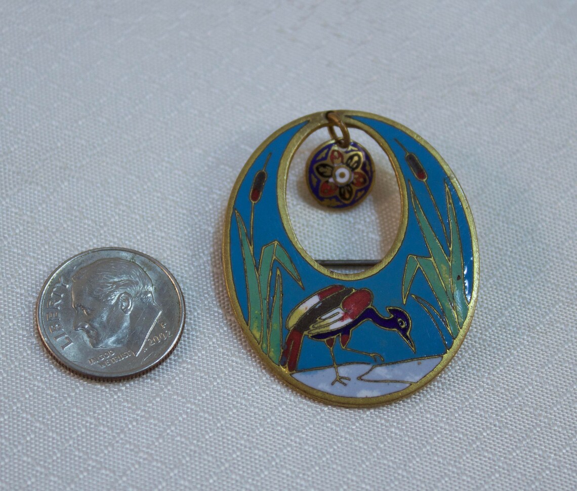 Vintage Japanese Export Art Deco Enameled Brass Brooch With - Etsy