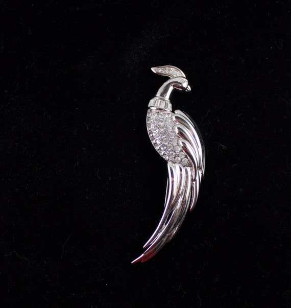 Vintage Monet Silver Peacock, Bird of Paradise Brooch… - Gem