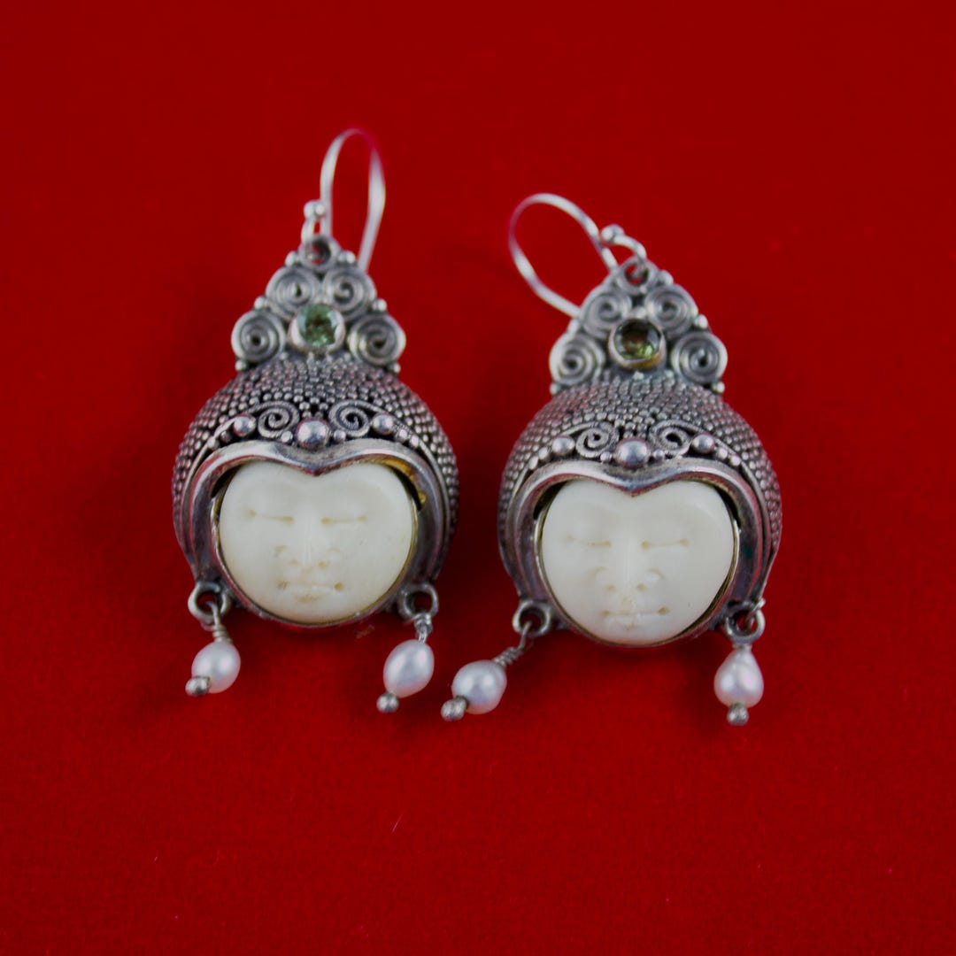 Sajen 925 Sterling Carved Bone Goddess Face Earrings With Freshwater ...