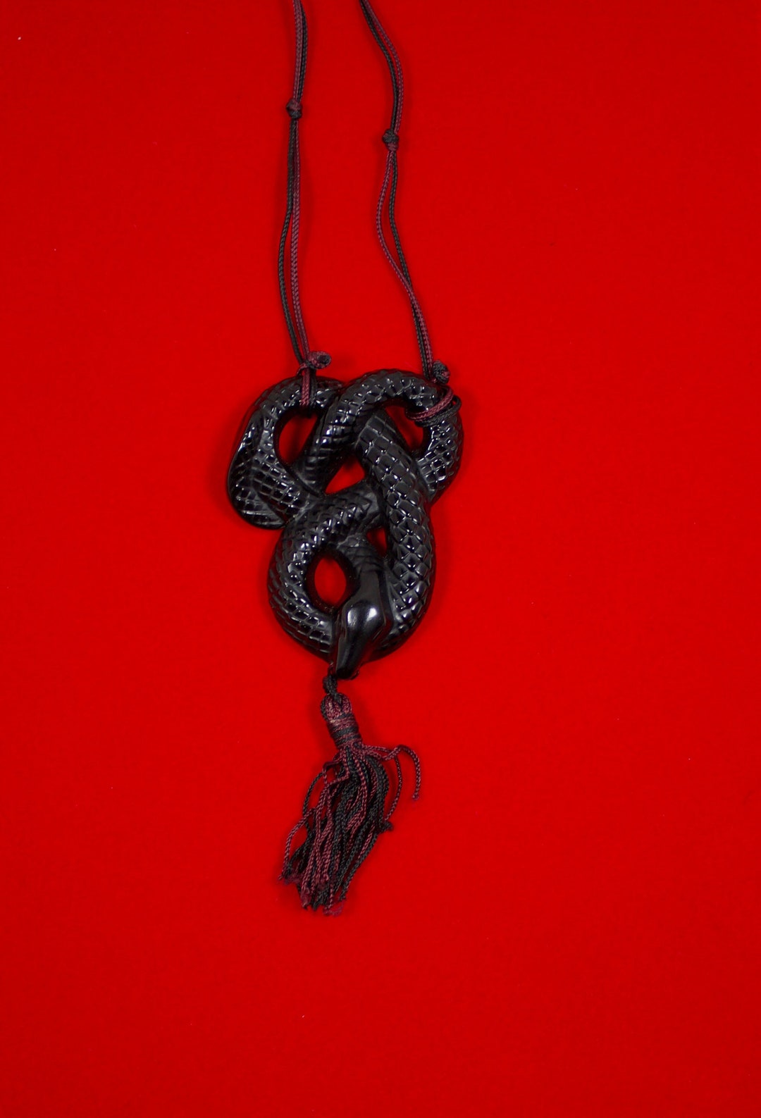 Rare Lalique Black Crystal Serpent Pendant on Original Silk Necklace - Etsy