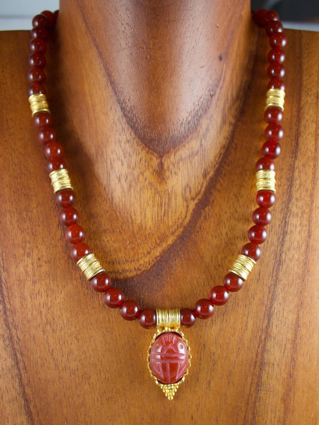 MMA Egyptian Revival Necklace: Carnelian Scarab, Gold Plated Beads - Etsy