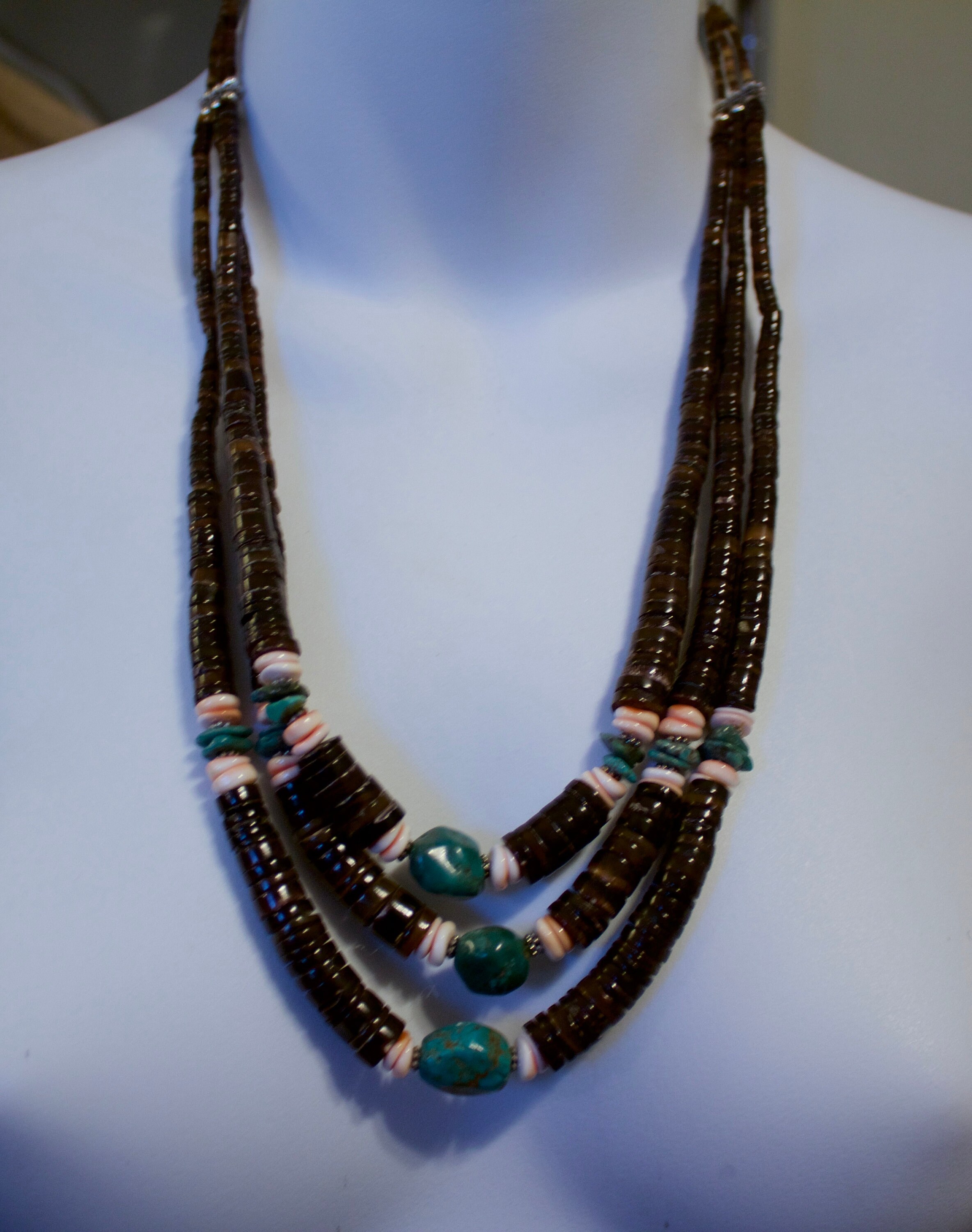 Native American Navajo Charlene Little 3 Strand Heishi Bead Turquoise ...