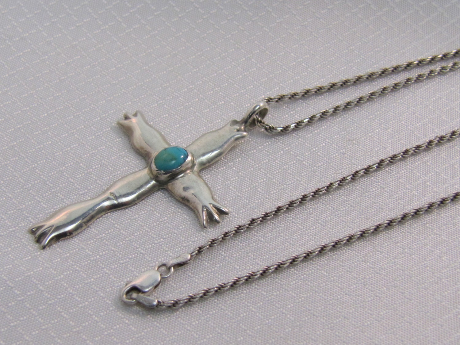 Handcrafted Southwest Sterling Cross With Turquoise With Rope - Etsy
