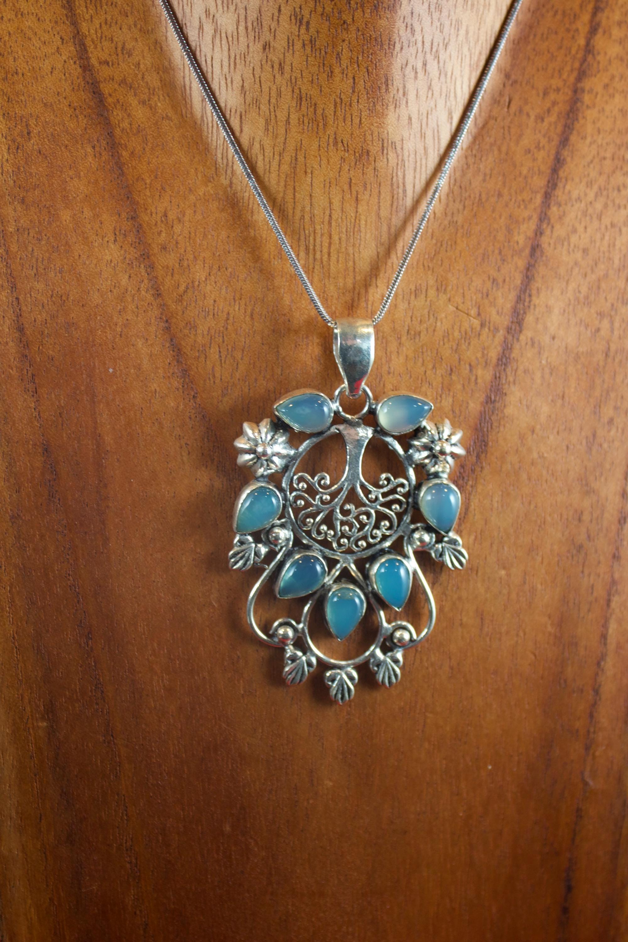 Vintage 925 Sterling Inverted Tree of Life Pendant With Blue Vintage 925 Sterling Inverted Tree of Life Pendant With Blue
