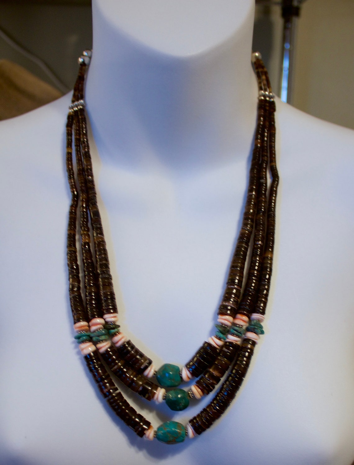 Native American Navajo Charlene Little 3 Strand Heishi Bead Turquoise ...