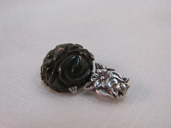 c1940's Carved Green Bakelite Flower Brooch, Silver P… - Gem