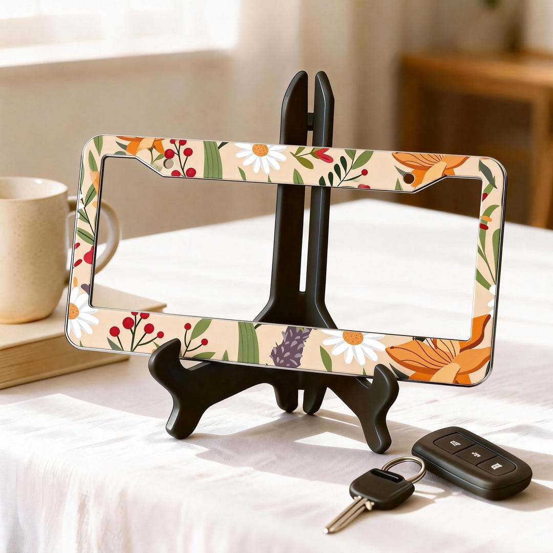 License Plate Frame, Colorful Floral Car Plate Holder, Cute Flower Car ...