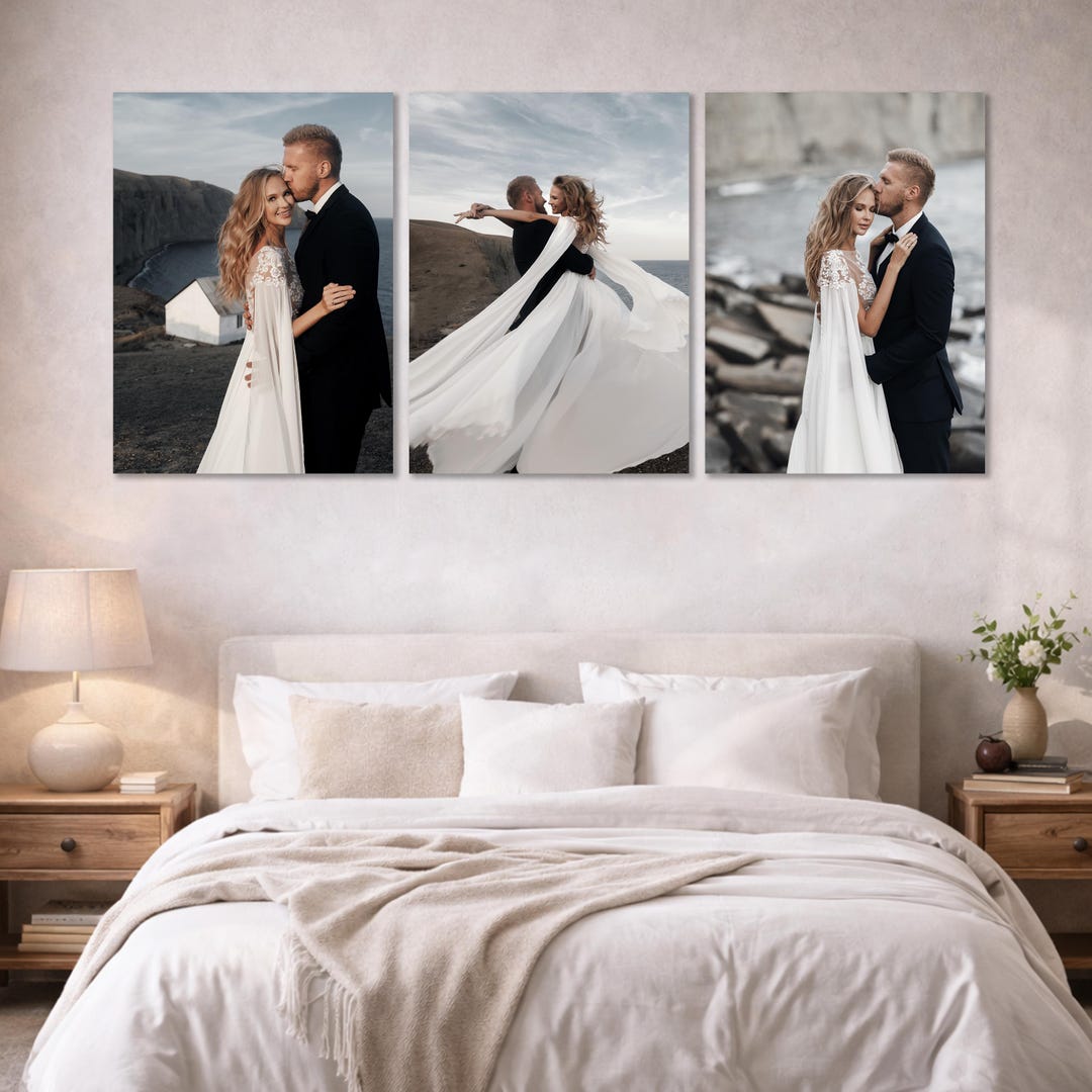 Custom 3 Photo Triptych Wall Art, Personalized Wedding Couple Canvas ...