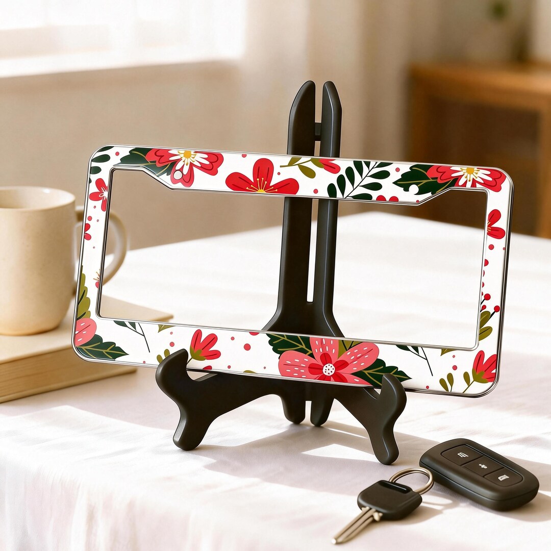 License Plate Frame, Vibrant Floral Car Plate Holder, Cute Colorful ...