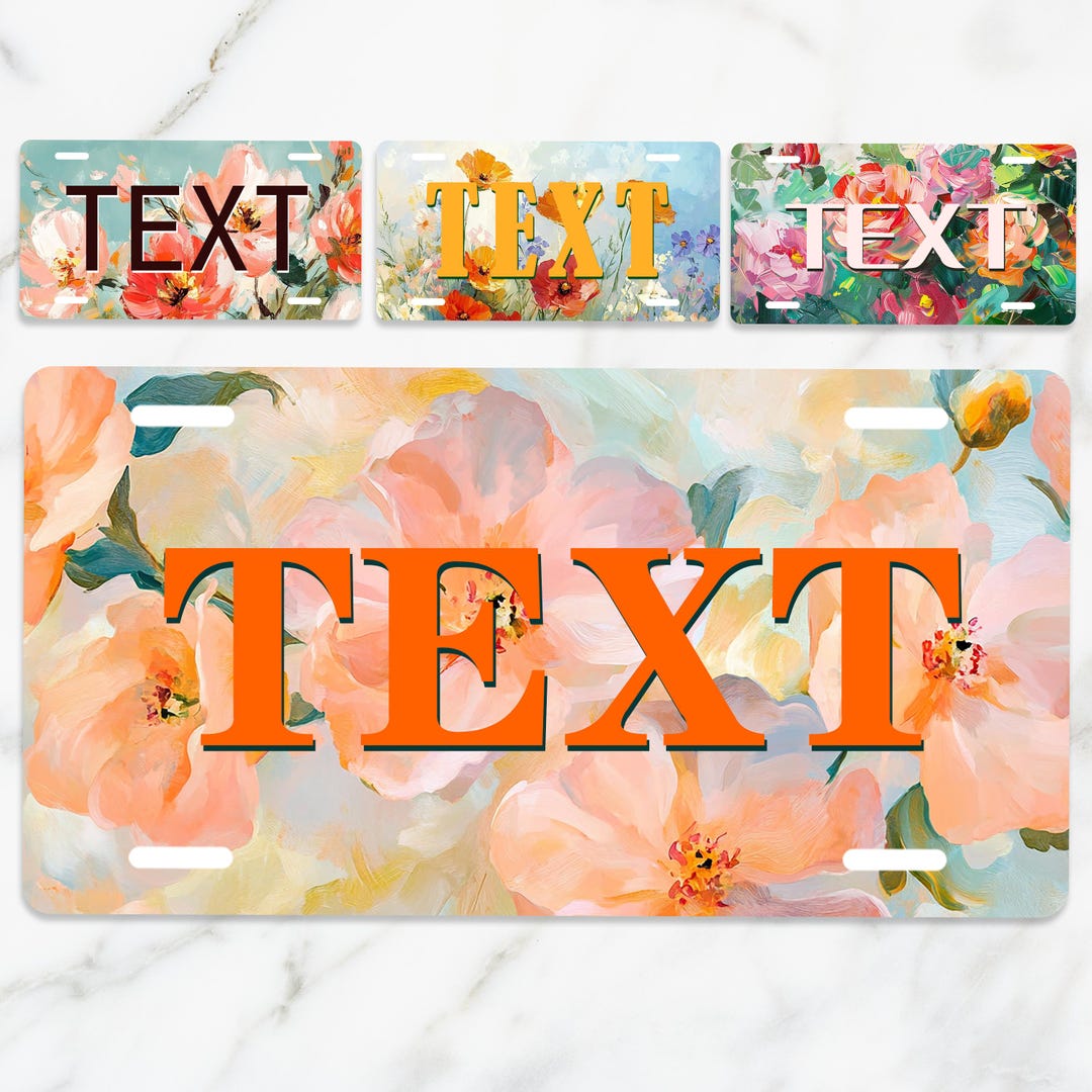 Custom License Plate Floral Name Sign Personalized Pink Flower Wall Art ...