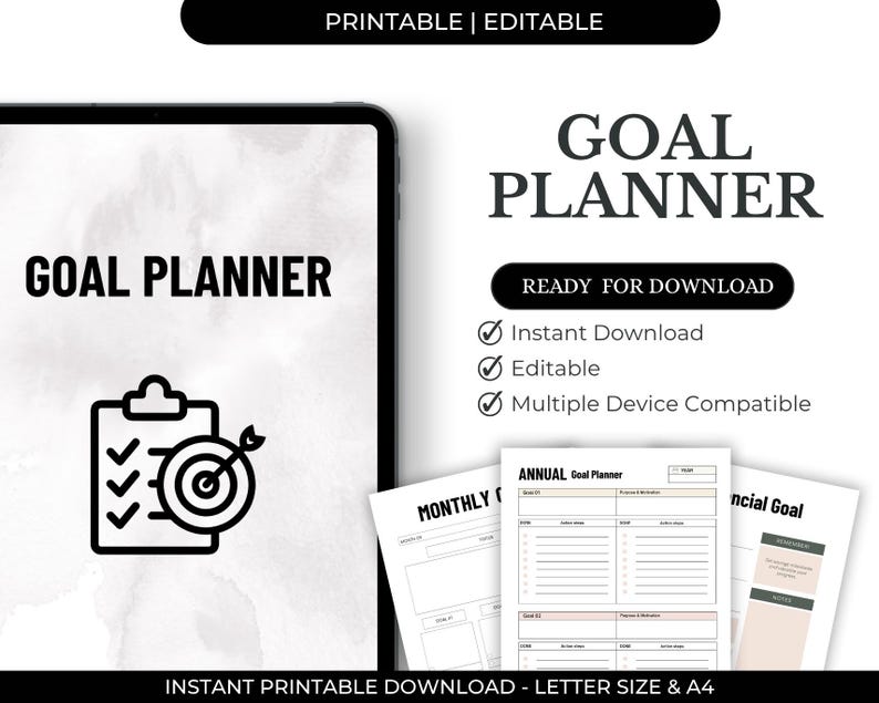 Goal Planner Printable, Vision Board Template, Success Journal, Monthly ...