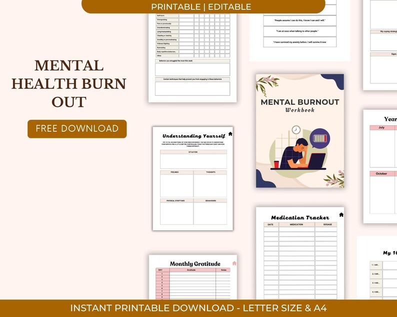 Mental Health Burnout Guide, Self Care Planner, Wellness Journal ...