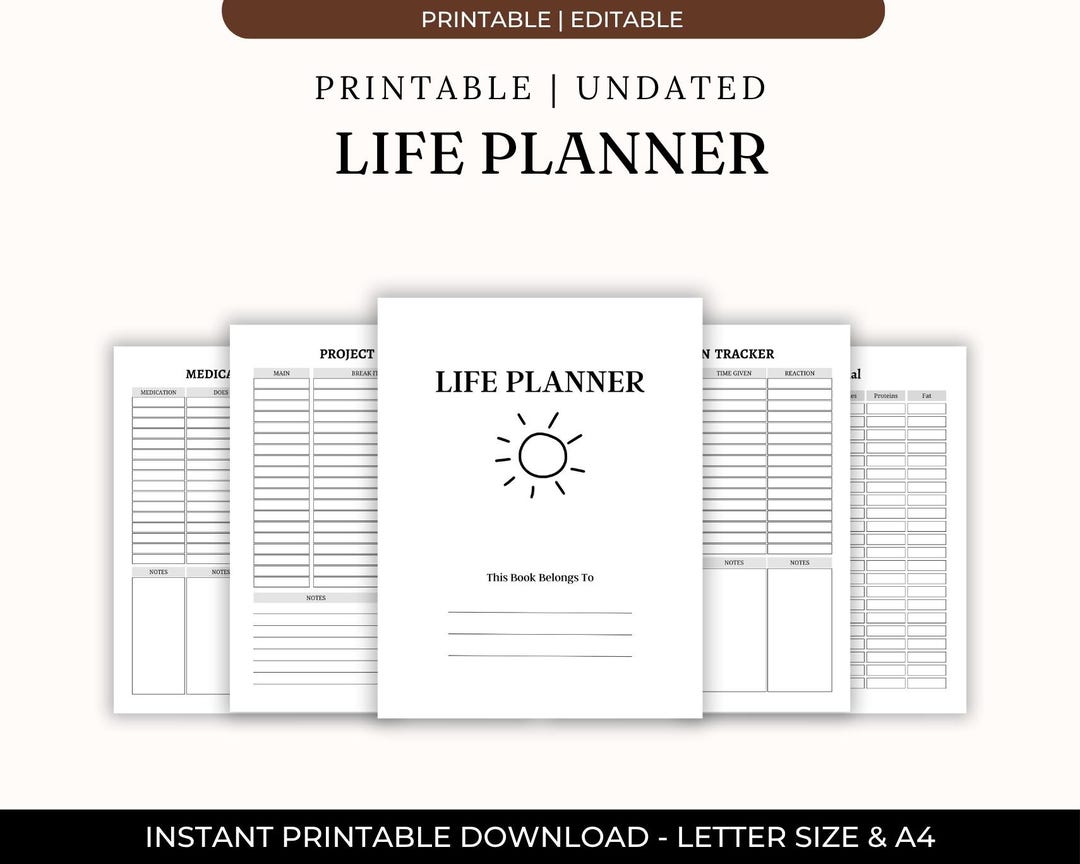 Life Planner 2025 | Editable & Printable Undated Daily Weekly Monthly ...