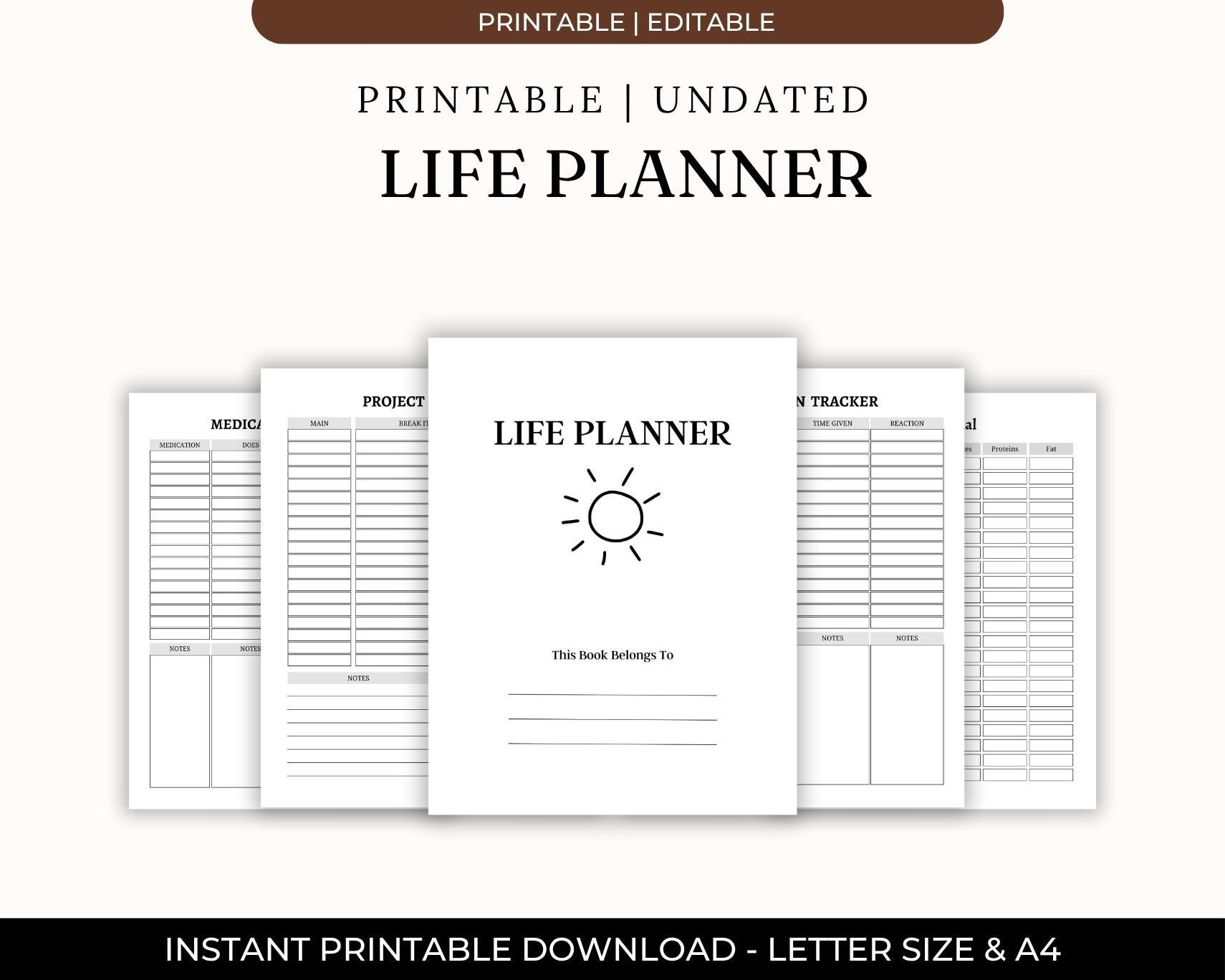 Life Planner | Editable & Printable Undated Daily Weekly Monthly ...