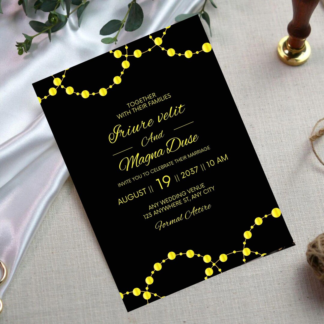 Luxurious Black Wedding Invitation Cards, Elegant Gold Foil Invites ...