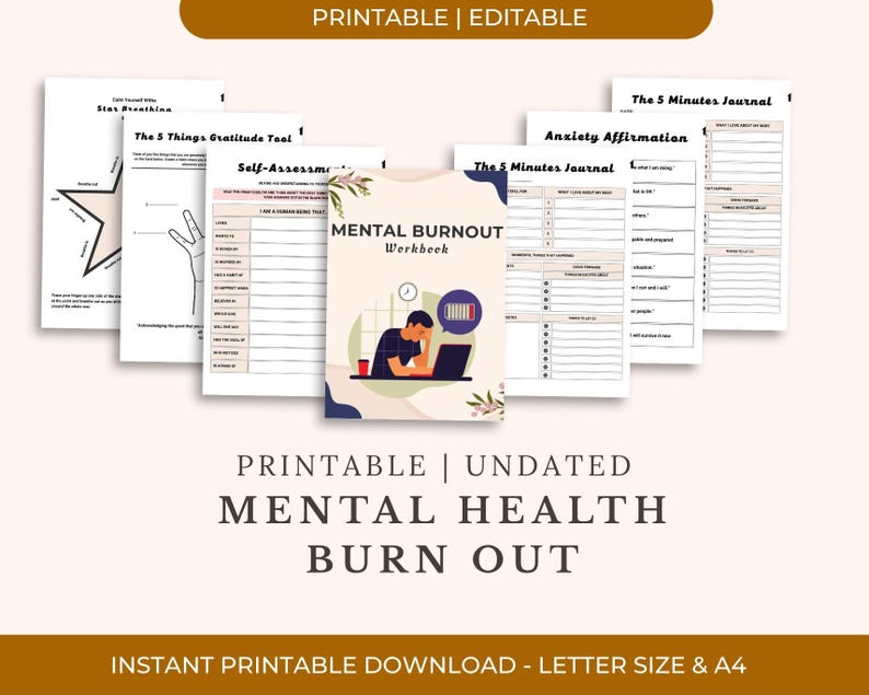 Mental Health Burnout Guide, Self Care Planner, Wellness Journal ...