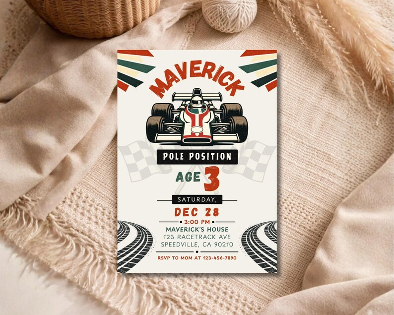 Race Car Birthday Invitation Template, Formula 1 F1 Racing Party Invite ...
