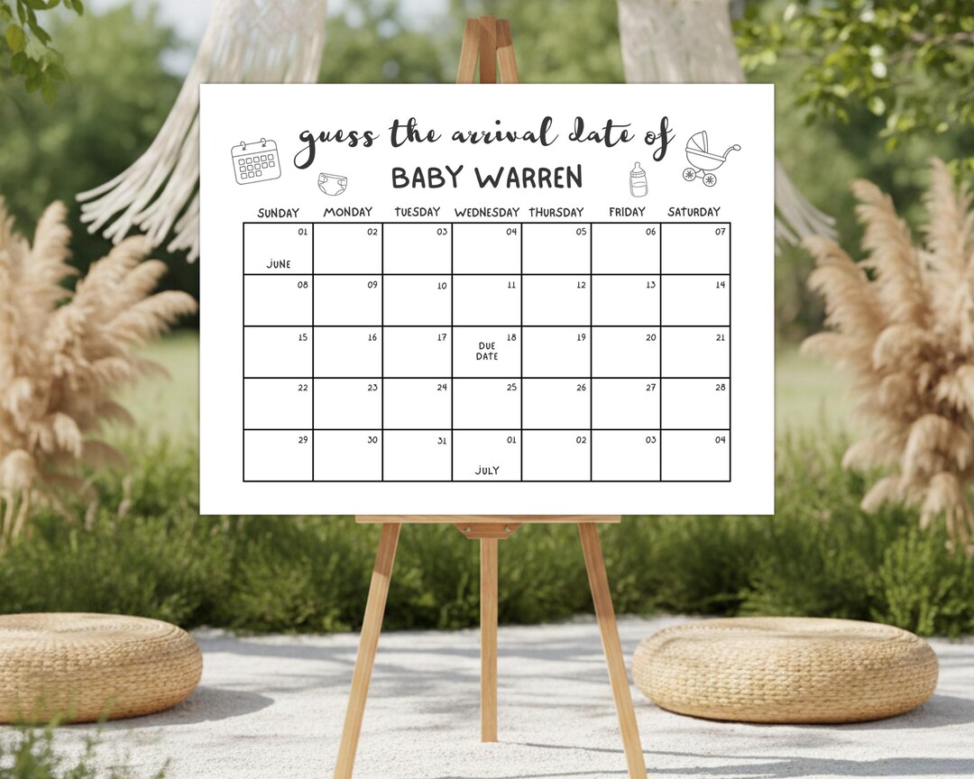 Baby Due Date Calendar Sign Template, Guess Baby’s Birthday Game ...