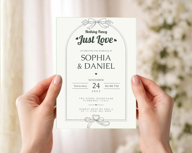 Nothing Fancy Just Love Invitation Template Editable Canva Wedding ...