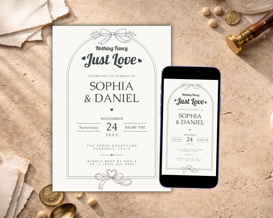 Nothing Fancy Just Love Invitation Template Editable Canva Wedding ...
