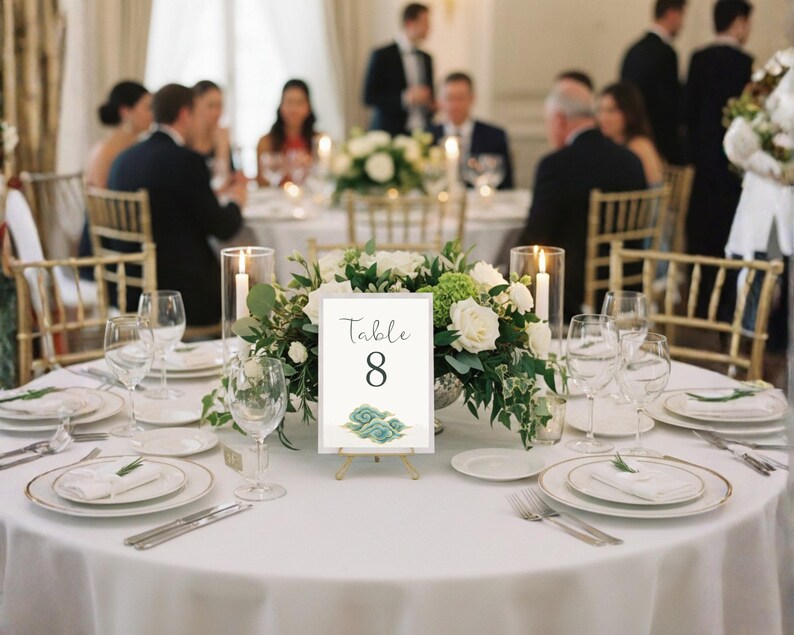 Wedding Table Numbers Template | Elegant Cloud Table Numbers | Editable ...