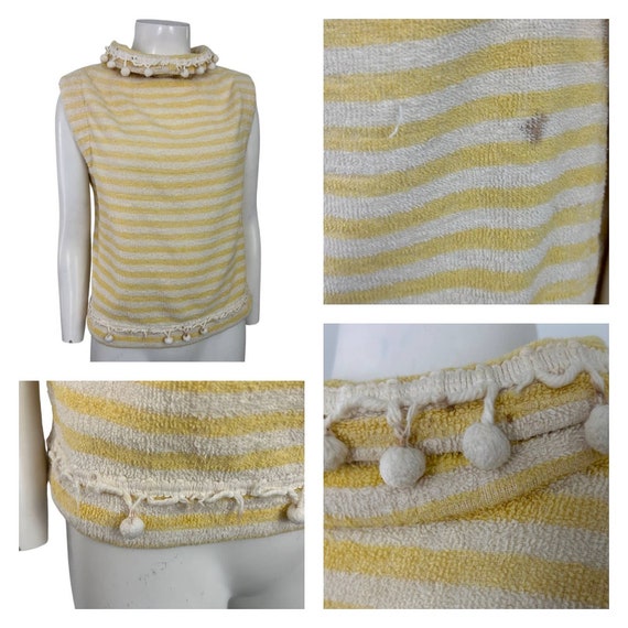 1960s Terry Cloth Sleeveless Stripe Beach Top / Women… - Gem