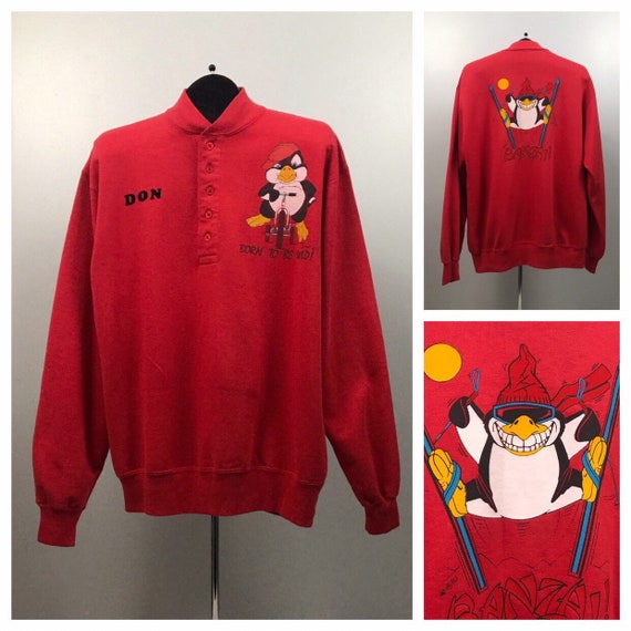 1980s Novelty Henley Sweatshirt / 80s Retro Bomber St… - Gem