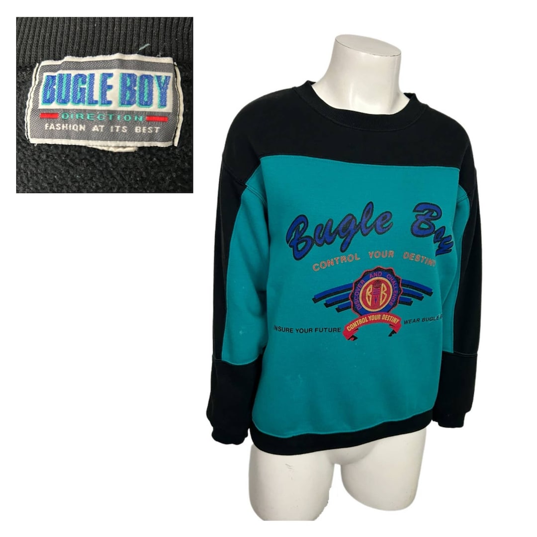 1990s Bugle Boy Color Block Spellout Graphics Sweatshirt / Women’s XS ...