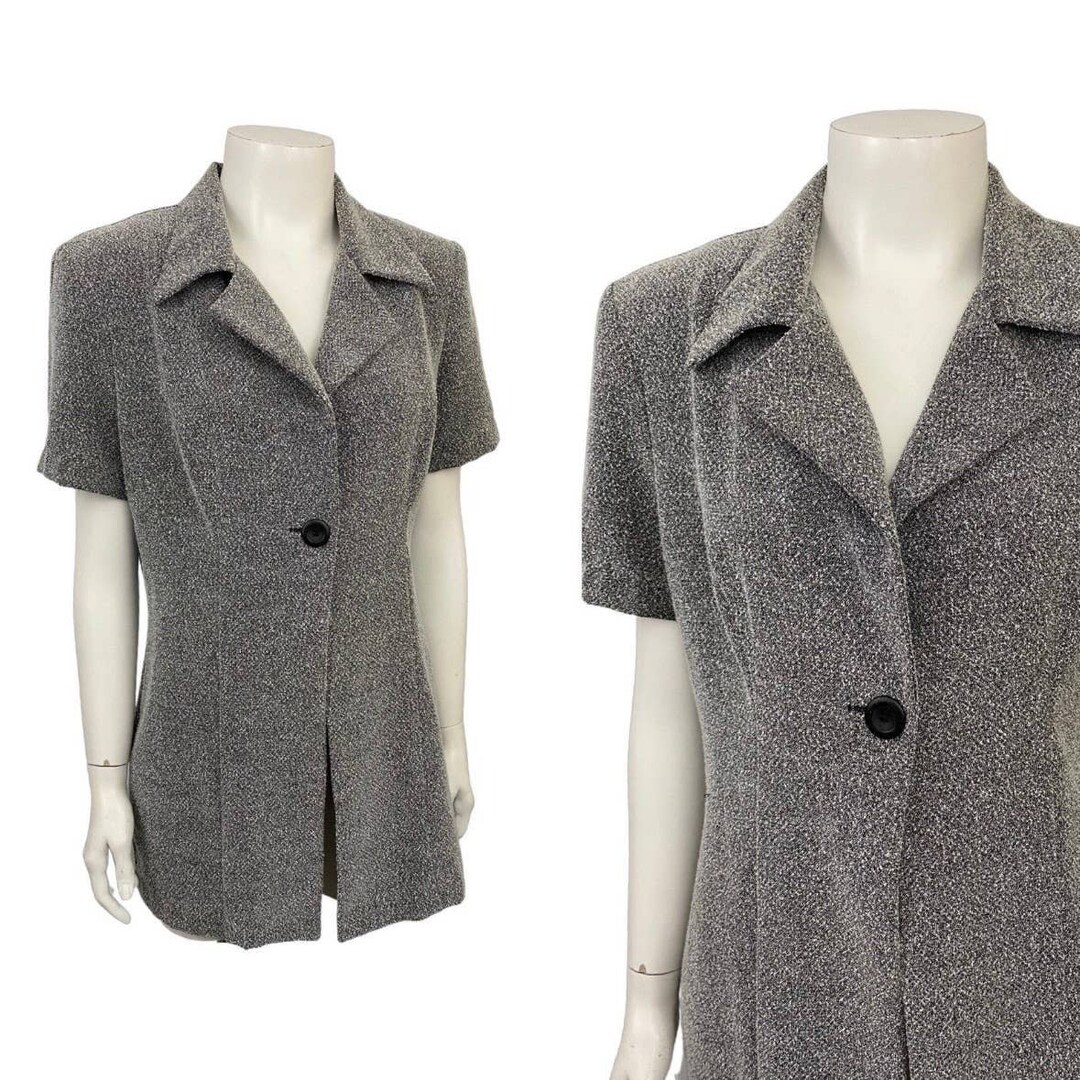 All That Jazz Black & White Flecked Long Tunic Blazer Top / Women’s ...