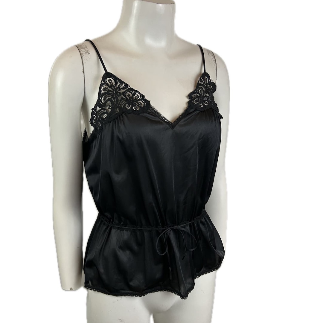 1960s Black Lace Spaghetti Strap Nightie Top Camisole / Women’s Medium ...