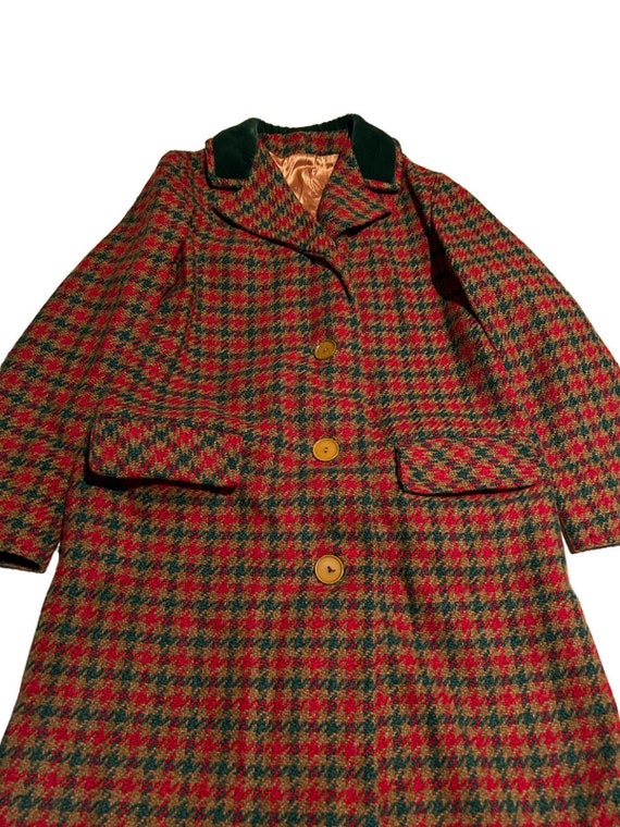 1960s Mod Houndstooth Wool Tweed Crombie Jacket Velve… - Gem