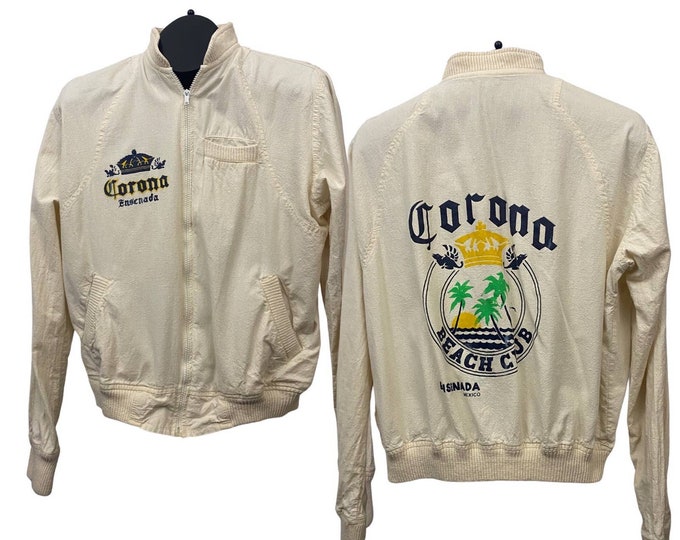 1980s Early Corona Beer Zip up Beach Club Bomber Jacket / Men’s Large ...