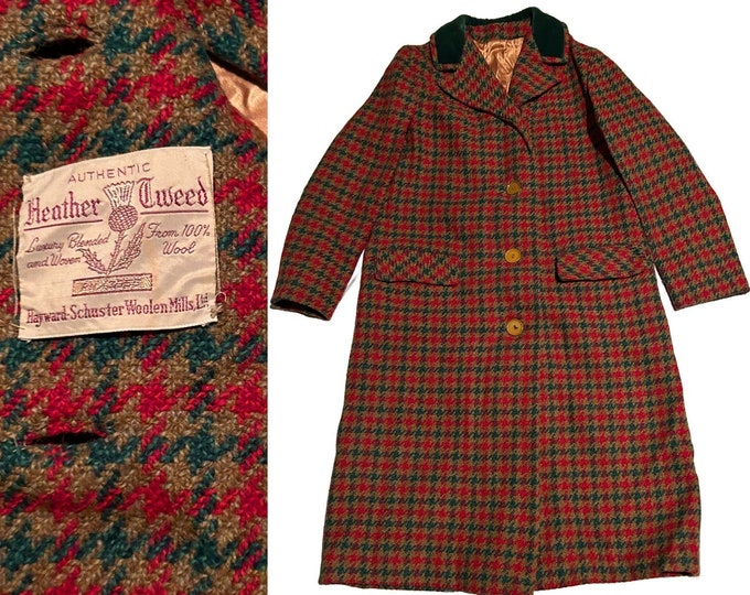1960s Mod Houndstooth Wool Tweed Crombie Jacket Velvet Collar / Women’s ...