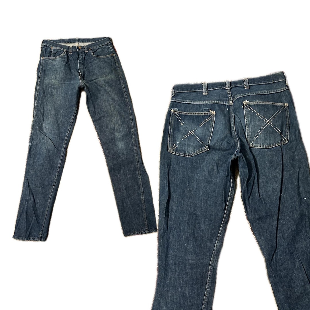 Vintage 1960s Distressed Dark Blue Denim Jeans / Waist 31 X Inseam 33 ...