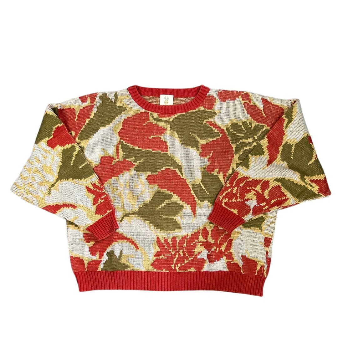 1980s Generra Floral Pop Art Cotton Sweater Fall Colors / Women’s ...