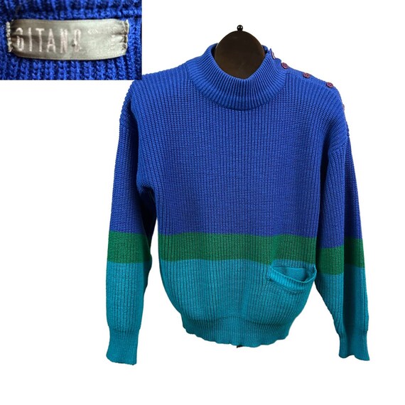 1980s Gitano Preppy Color Block Striped Knit Sweater … - Gem