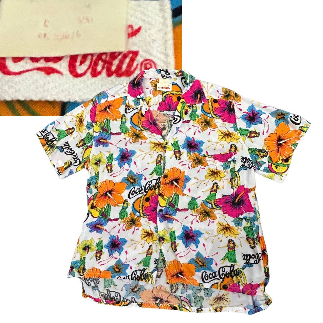 1990s Neon Hula Girl Coca Cola Spellout Aloha Shirt / Mens Large - Etsy
