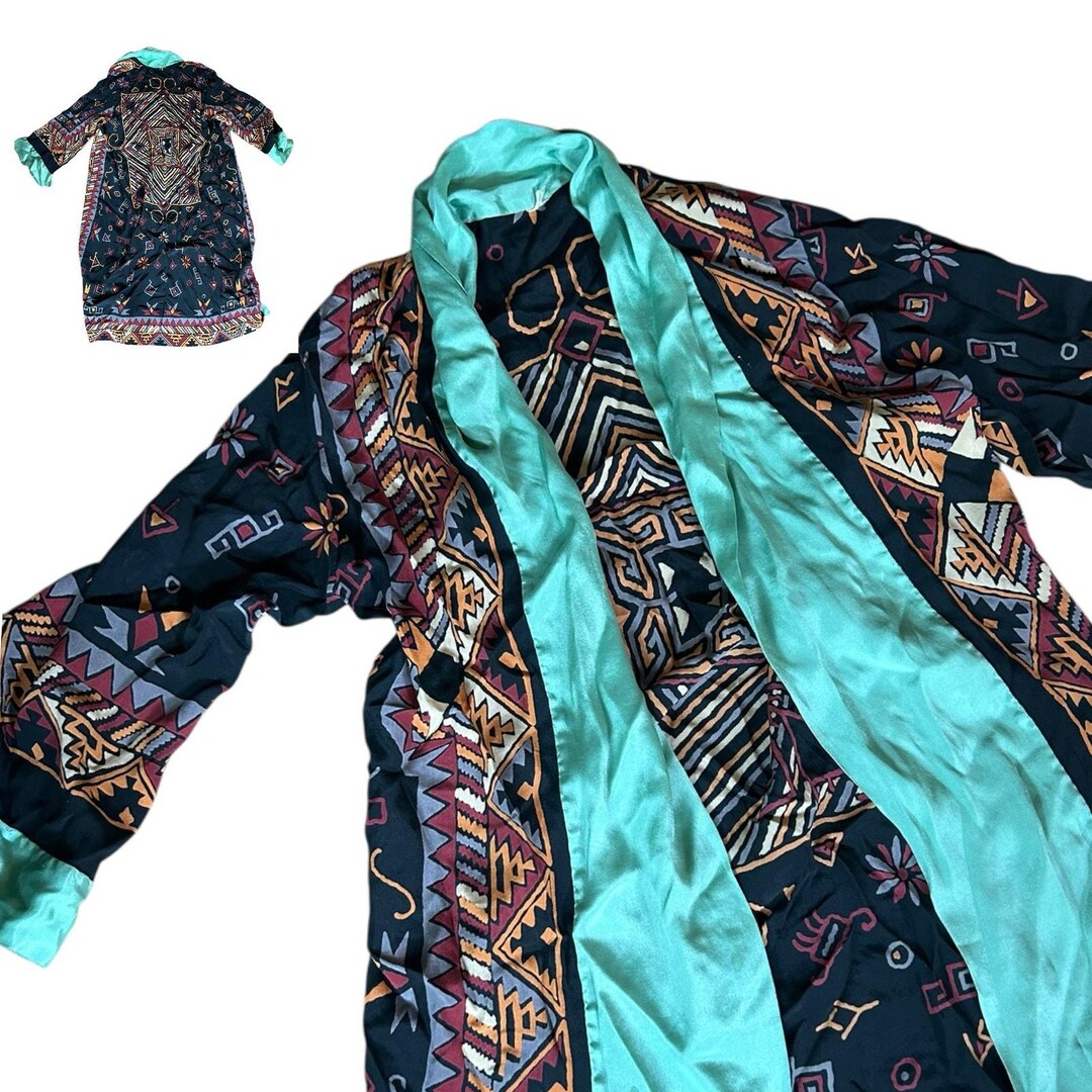 1920s Art Deco Robe Black Aztec Print Kimono / Size Large (as-is) - - Etsy