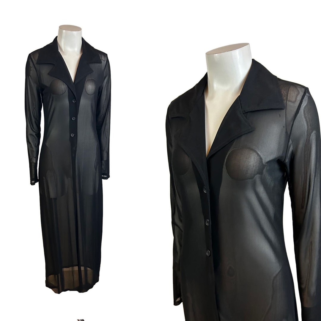 1990s Black Sheer Maxi Duster Blouse Top Gothic Fetish / Womens S/M - Etsy