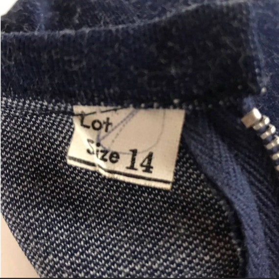 1960s Navy Blue Denim Look Shift Dress Long Sleeves /… - Gem