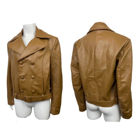 1960s Mod Brown Double Breasted Button Up Leather Jac… - Gem