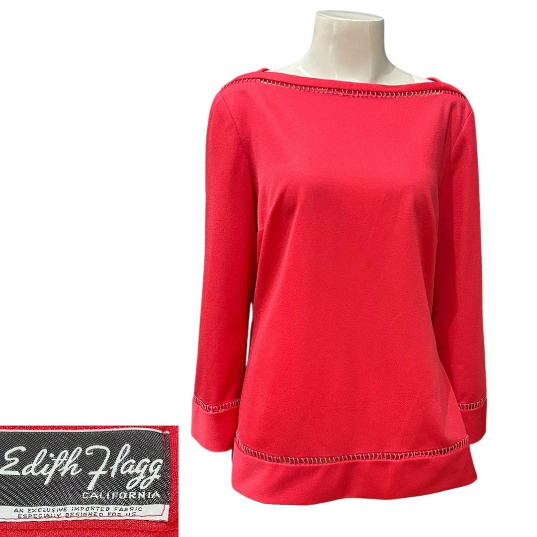 Vintage 60s Edith Flagg Pink Cutout Tunic Blouse Top Boatneck / Medium ...