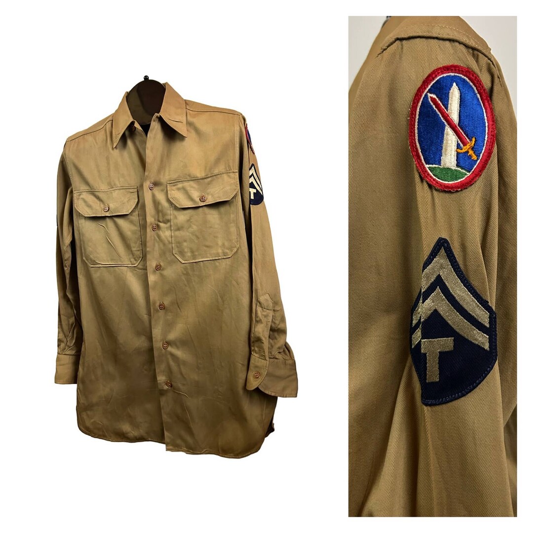 1940s WWII Tan Khaki Military Button up Shirt Patches OG / Mens S/M - Etsy
