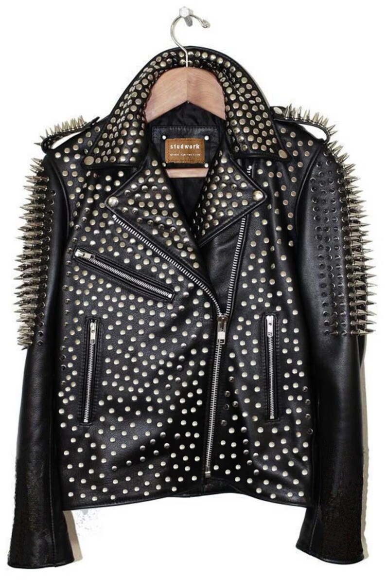 Handmade Men's Black Leather Biker Jacket – Cowhide, Spiked Studded ...
