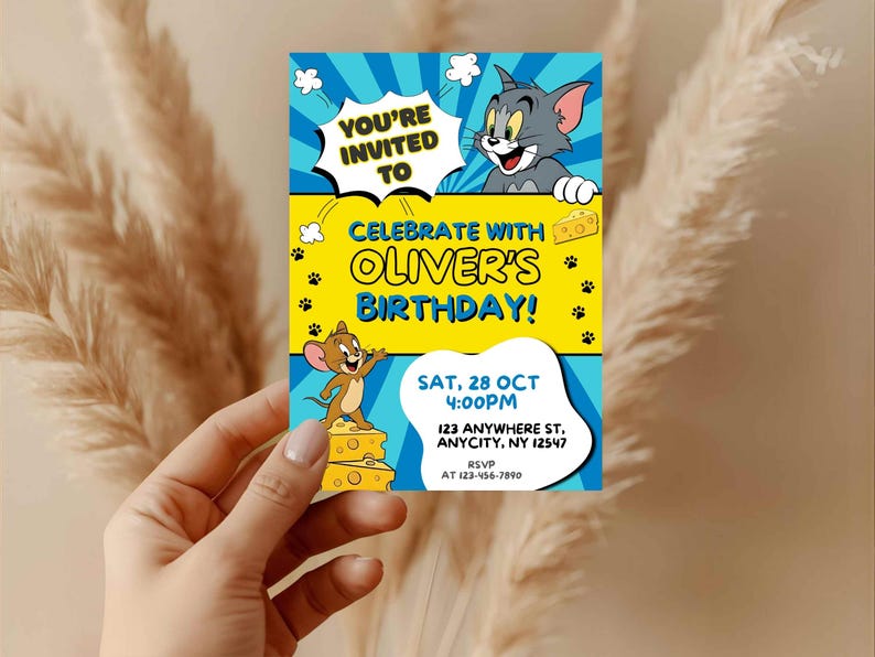 Editable Tom and Jerry Birthday Invitation Template | Printable Tom ...