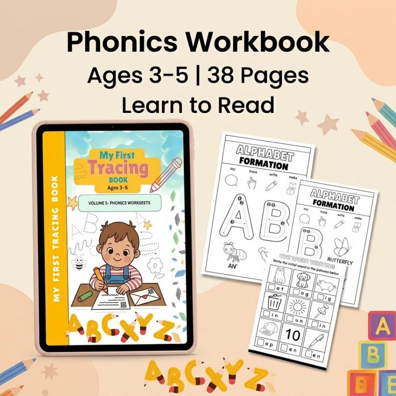 Phonics Workbook for Preschoolers | A-Z Sounds, CVC Words, Learn to ...