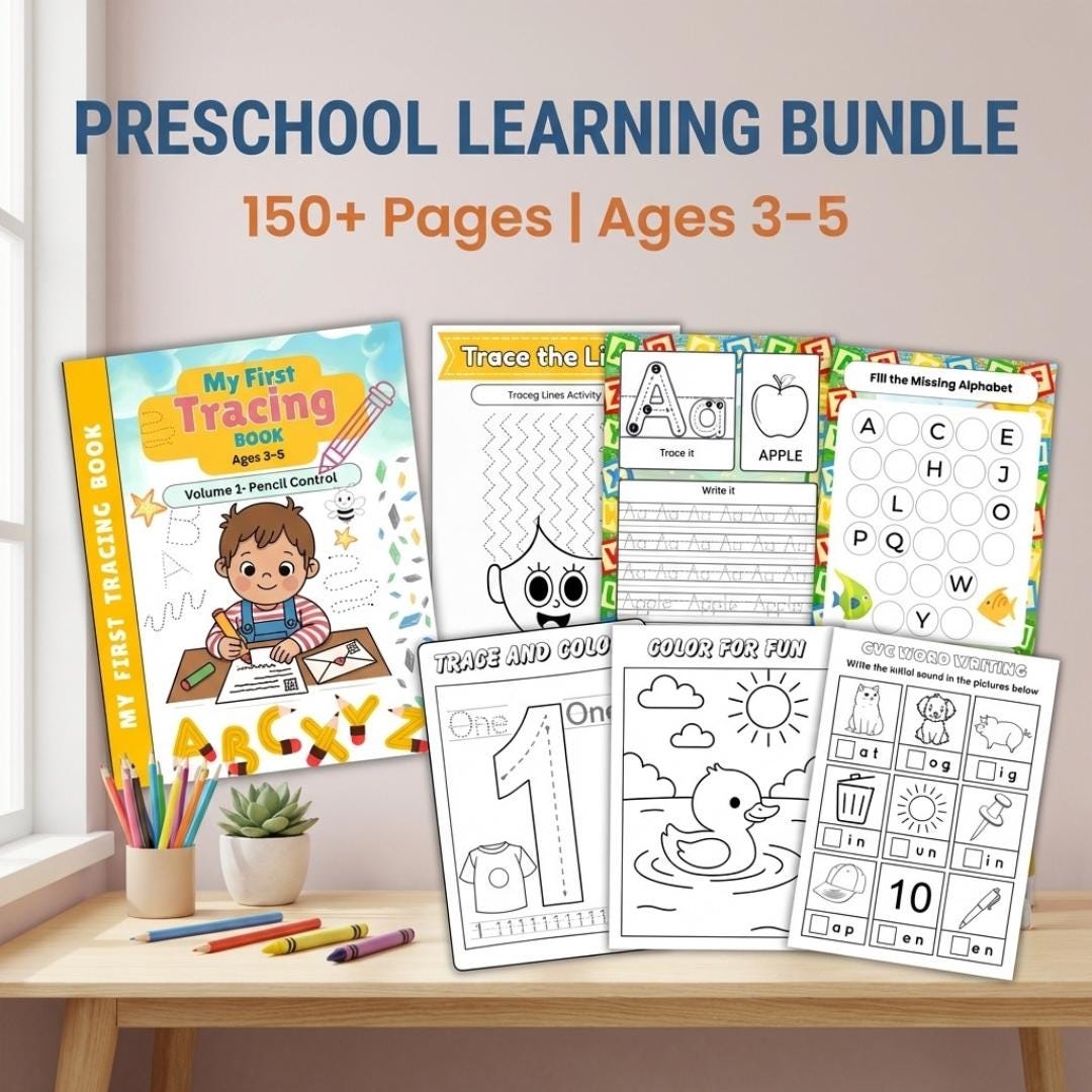 Preschool Learning Bundle Printable | Phonics & CVC Worksheets ...