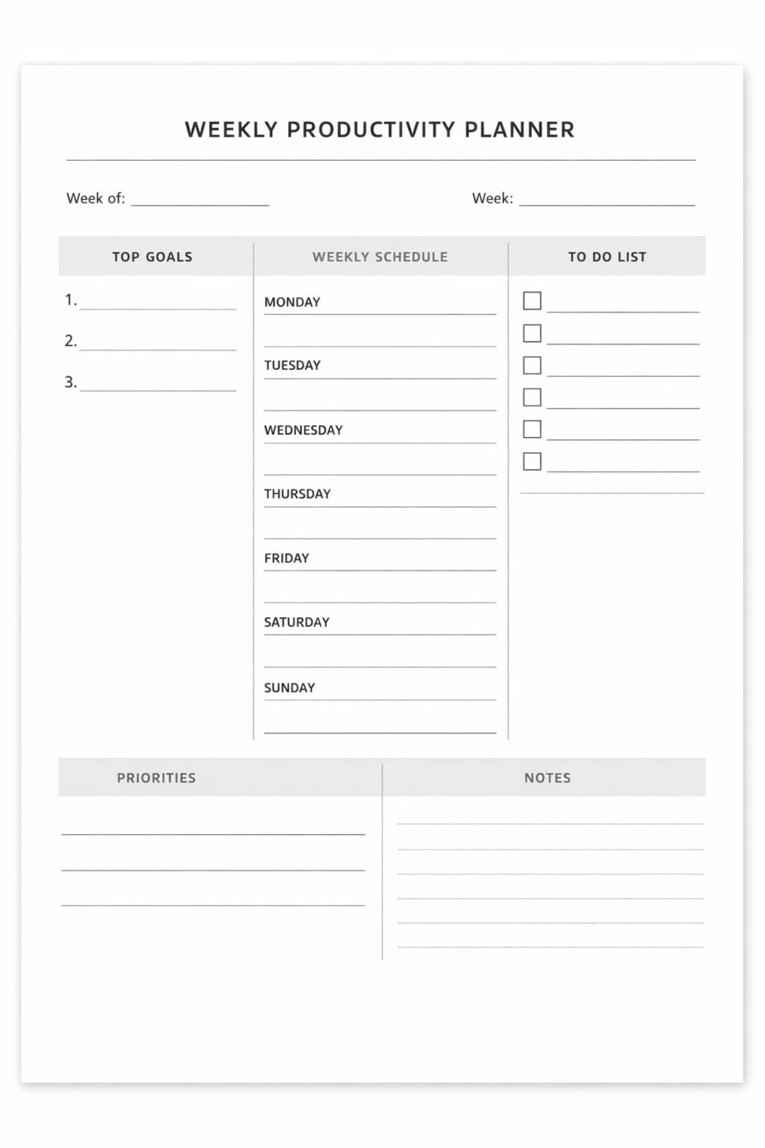 Weekly Productivity Page - Etsy