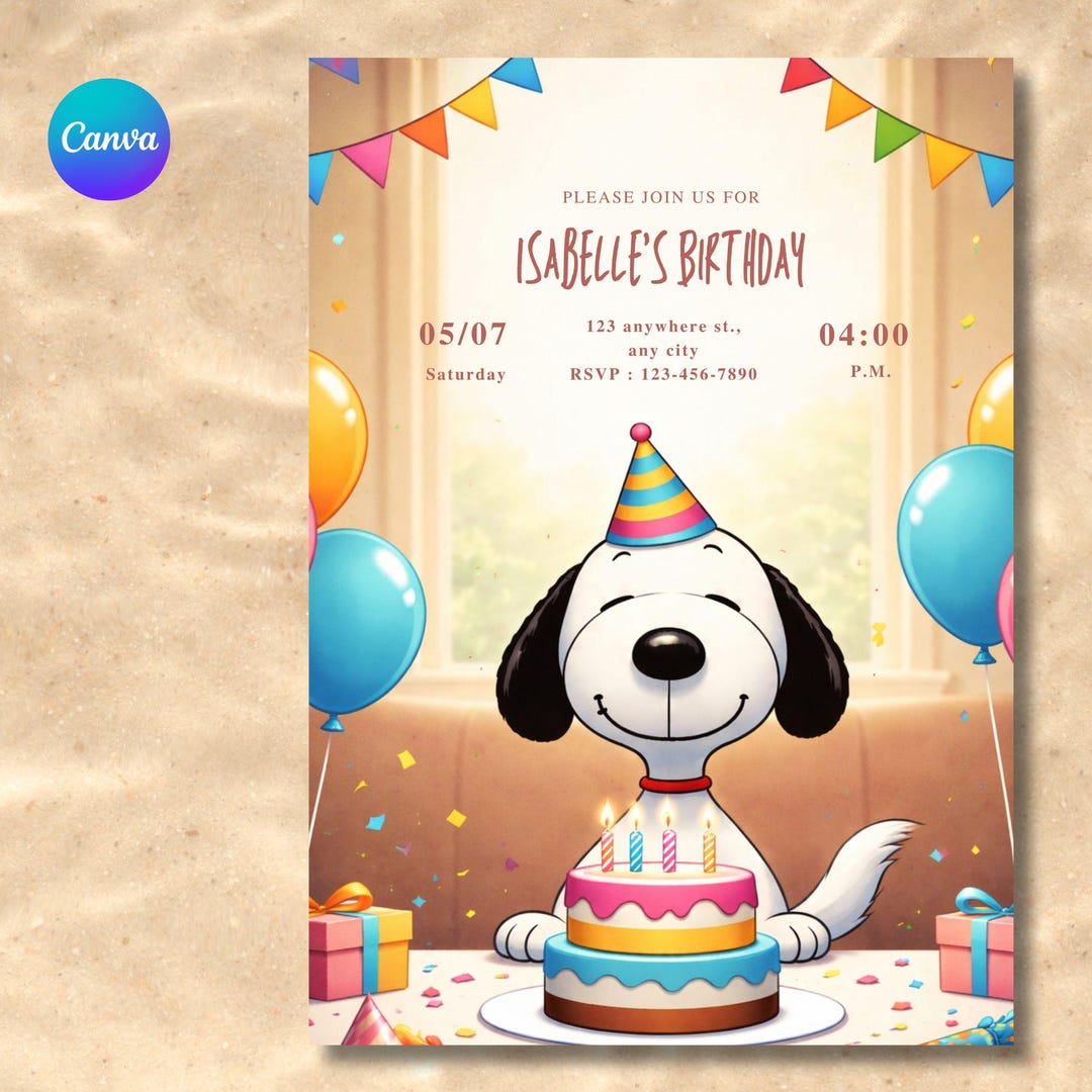 Snoopy Birthday Party Invitation | Snoopy Birthday Invite | Snoopy ...