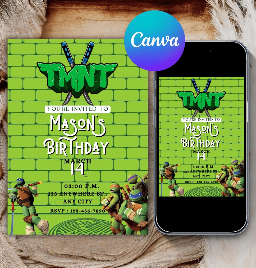 Editable Ninja Turtle Birthday Invitation | Printable Ninja Invite ...